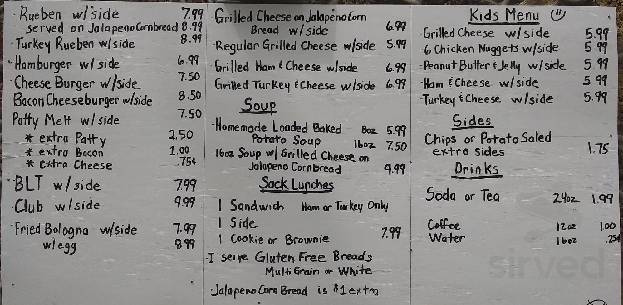 Heidi's Ugly Cakes and Sandwich Shop menu in Norfork, Arkansas, USA