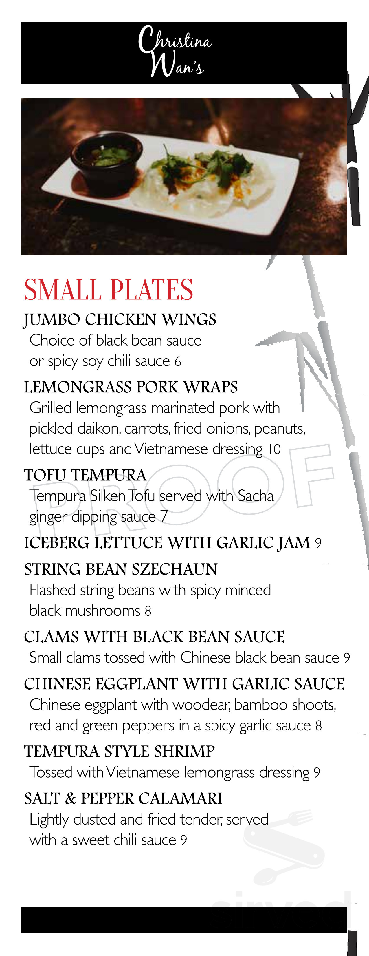 Christina Wan's menu in Fort Lauderdale, Florida, USA