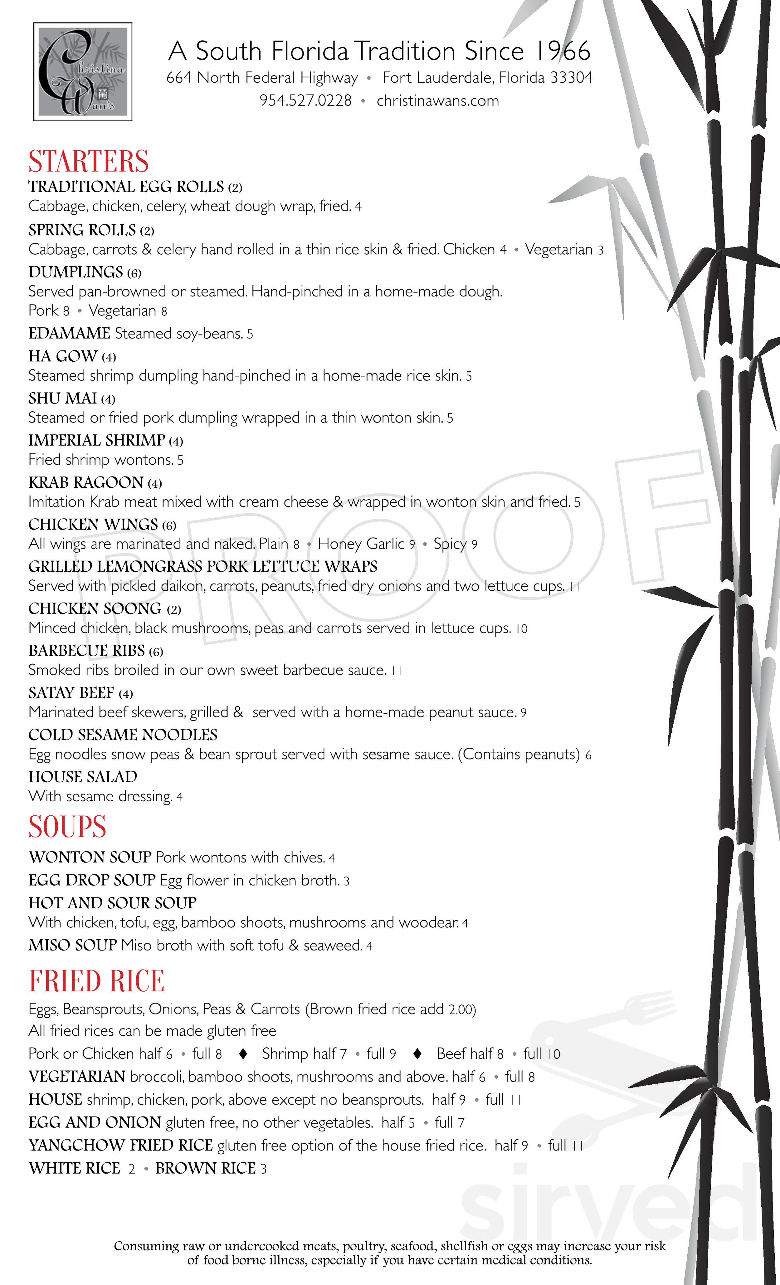 Christina Wan's menus in Fort Lauderdale, Florida, United States