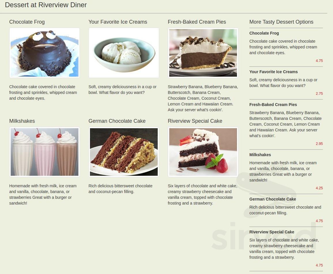 Riverview Diner menu in Montgomery, Illinois, USA