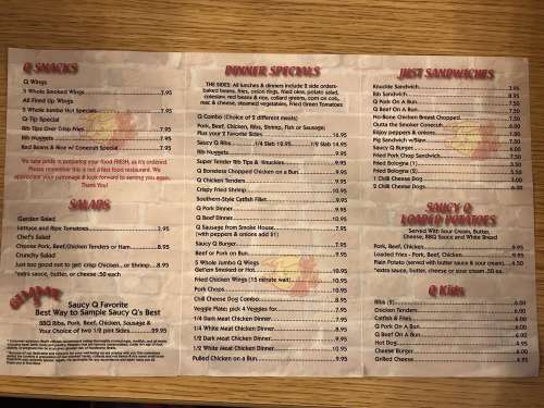 Saucy Q Bar B Que menu in Mobile, Alabama, USA