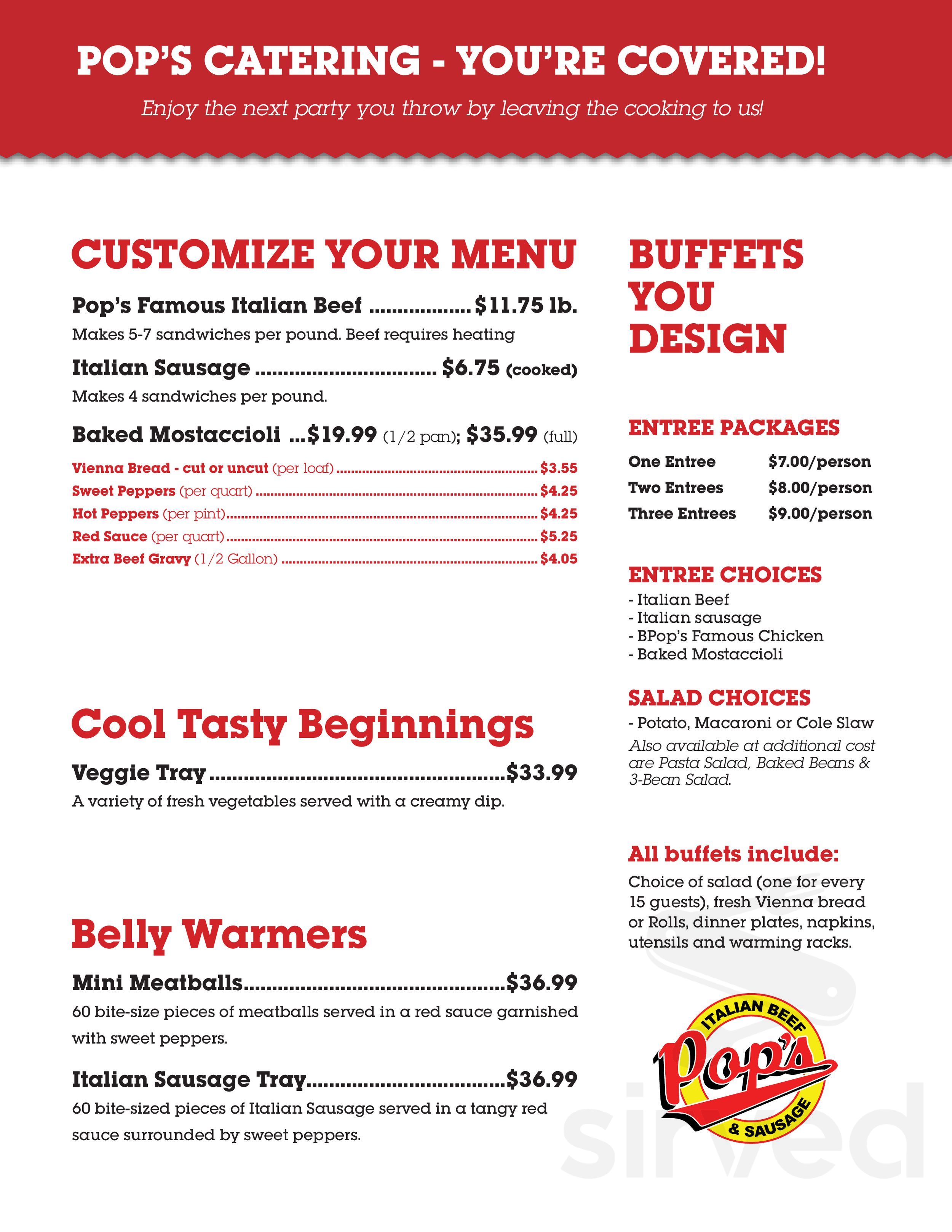 Pop's Italian Beef & Sausage menu in Orland Park, Illinois, USA