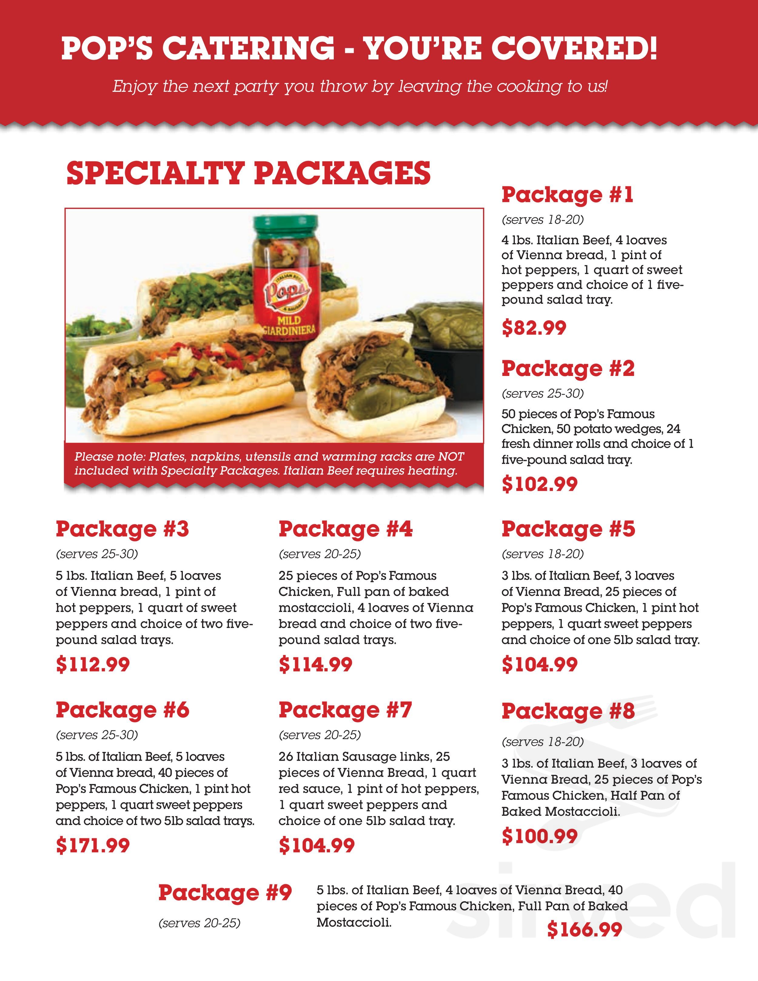 Pop's Italian Beef & Sausage menu in Orland Park, Illinois, USA