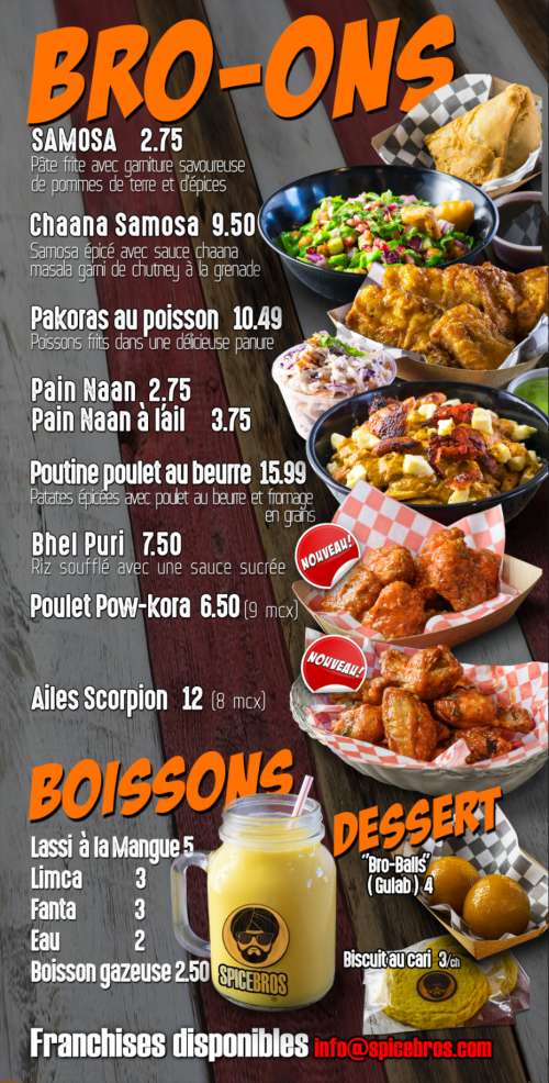 Spicebros menu in Saint-Laurent, Quebec H4R 1P8, Canada