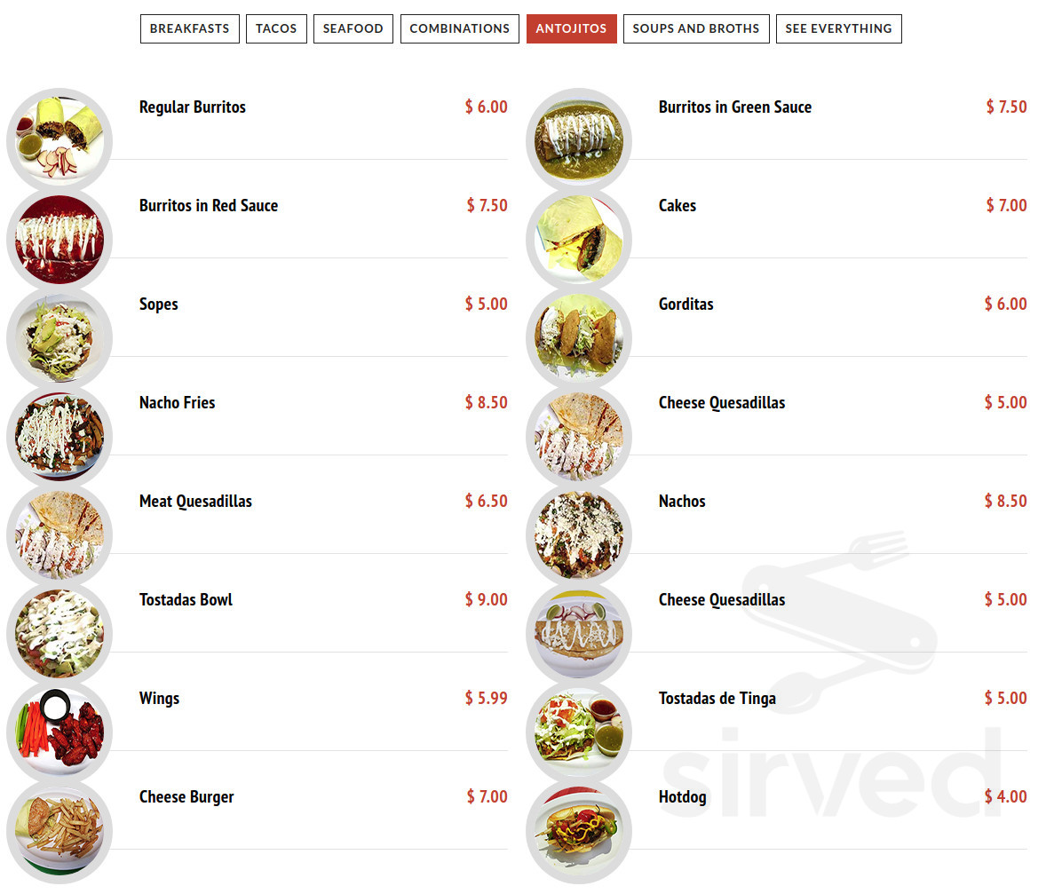 Manuelito's Mexican Restaurant menu in Tarzana, California, USA