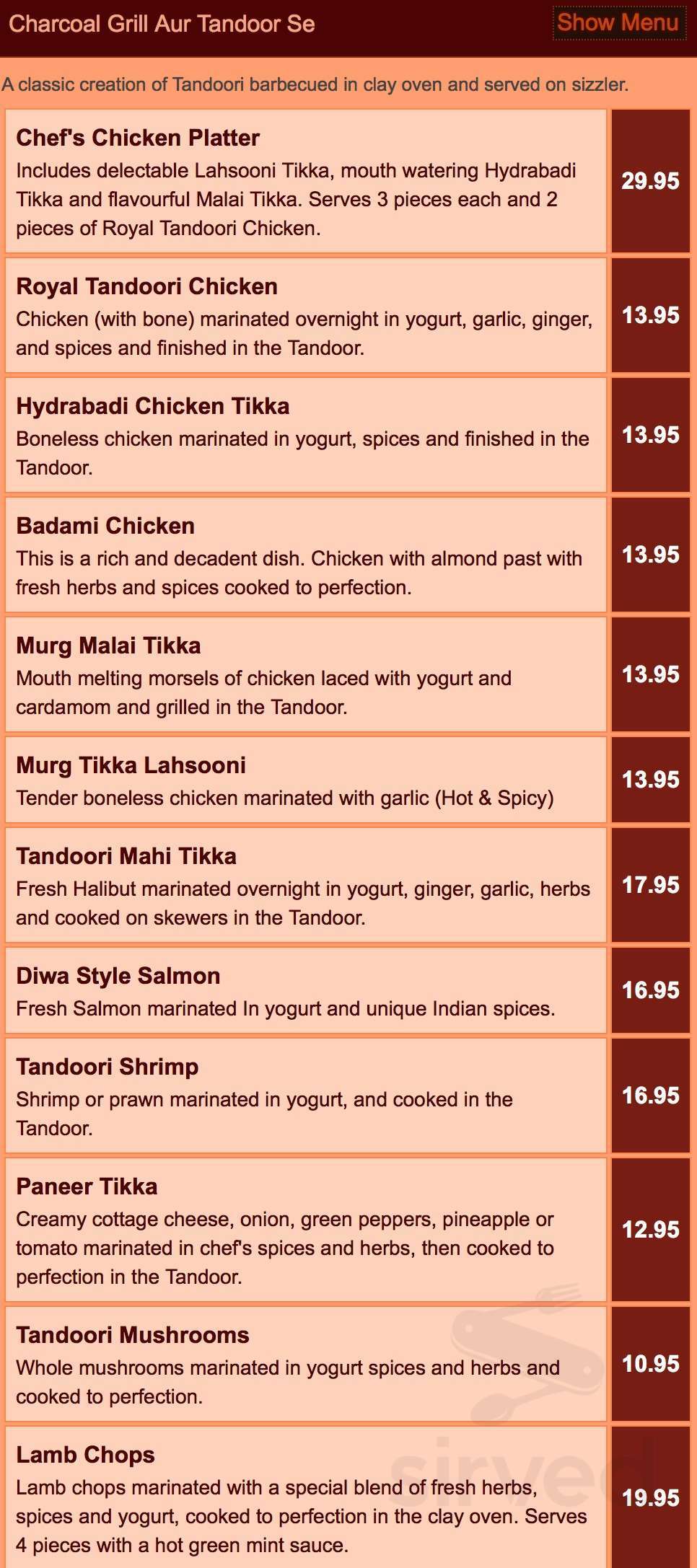 Menu - Guelph ON's Diwa Classic Indian Cuisine | Sirved