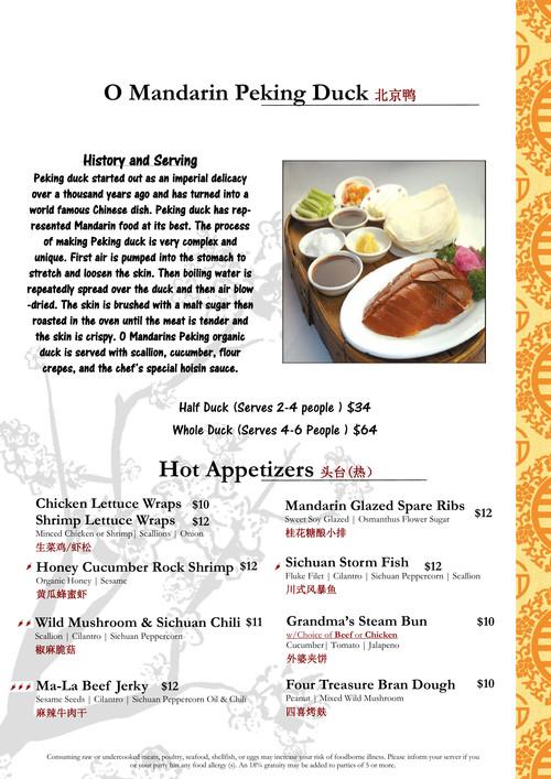 O Mandarin menu in Hartsdale, New York, USA