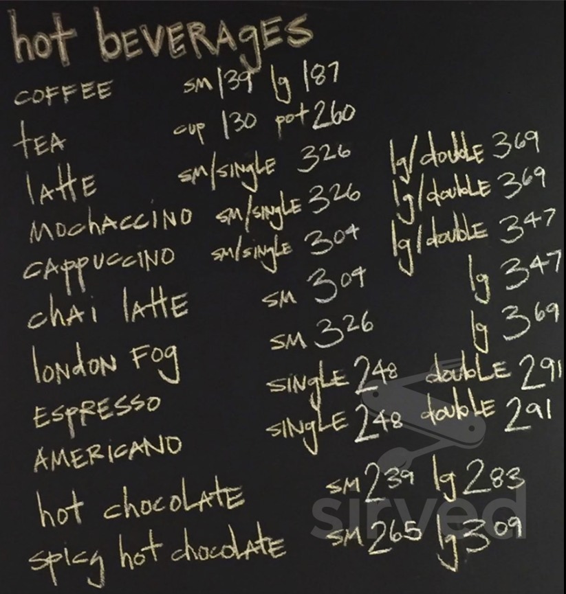 The Tall and Small Cafe menu in Antigonish, Nova Scotia, Canada