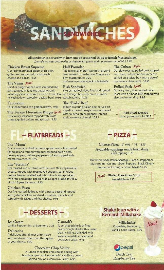 Bernardi's Restaurant menu in Washington, Illinois, USA