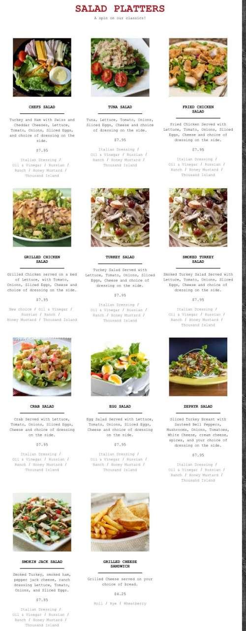 Deli Dave's menu in Pueblo West, Colorado, USA