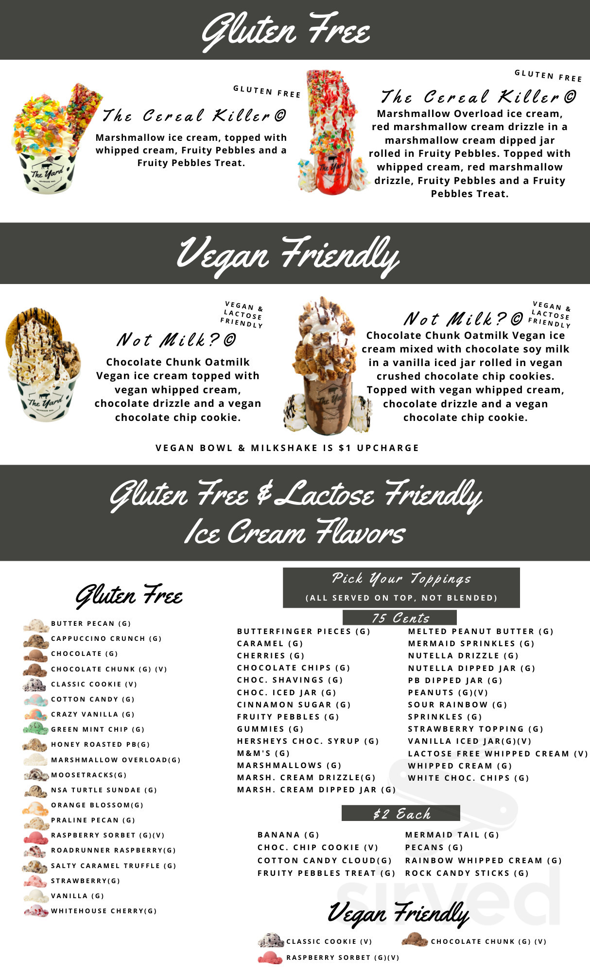 Menu - Georgetown TX's The Yard Milkshake Bar Of Georgetown | Sirved