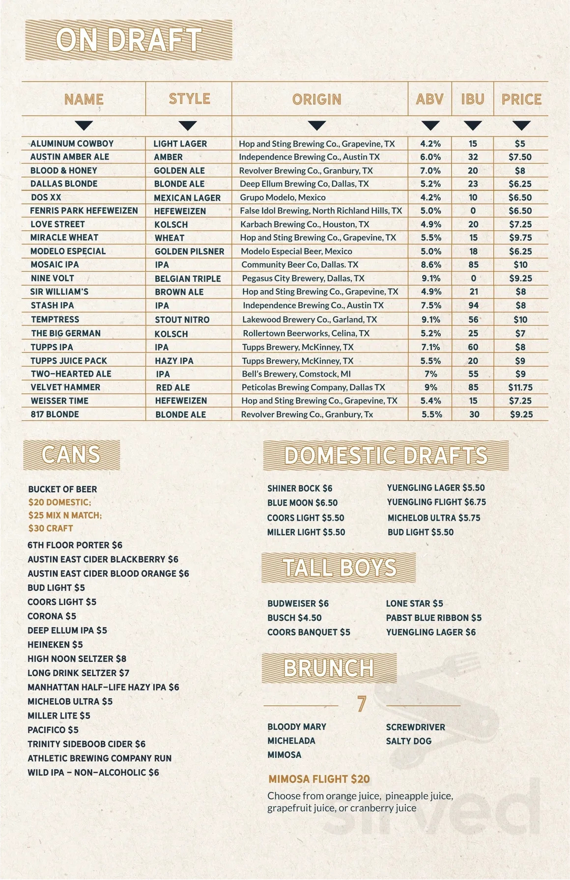 Menu for The Stix Icehouse in McKinney, TX | Sirved
