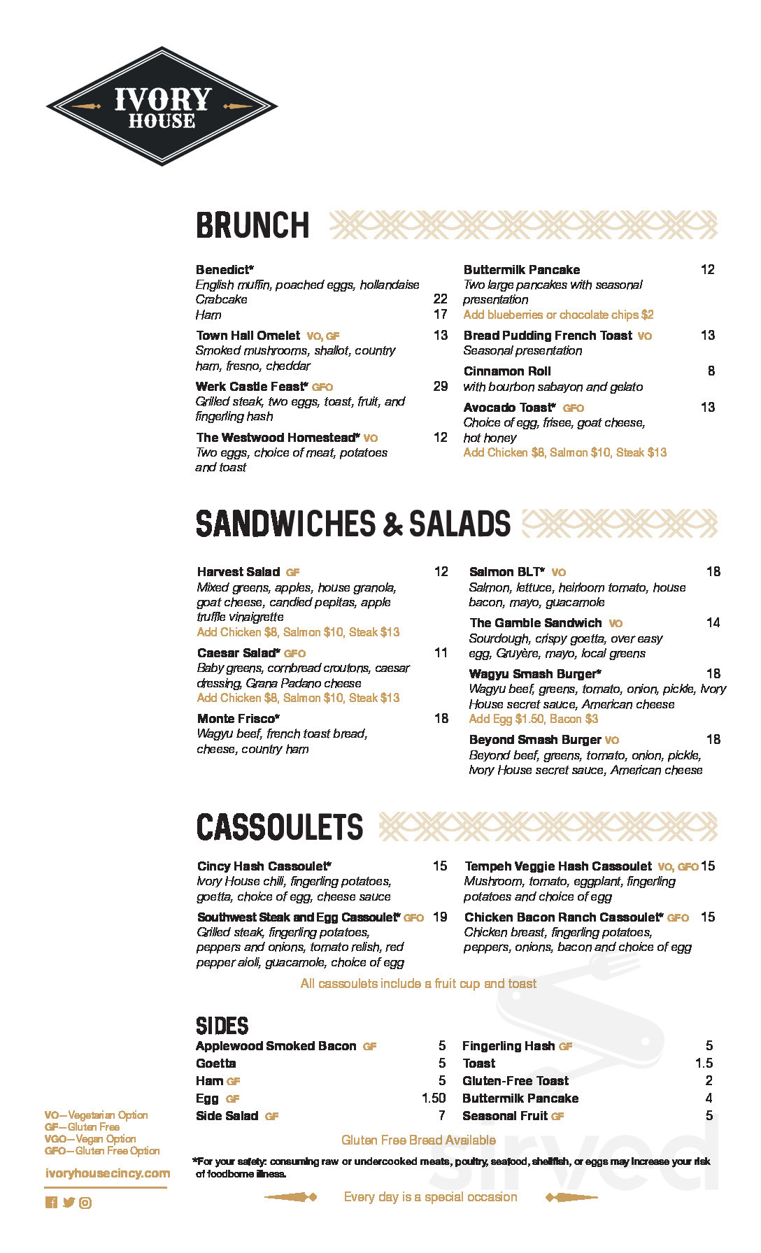 Ivory House menu in Cincinnati, Ohio, USA
