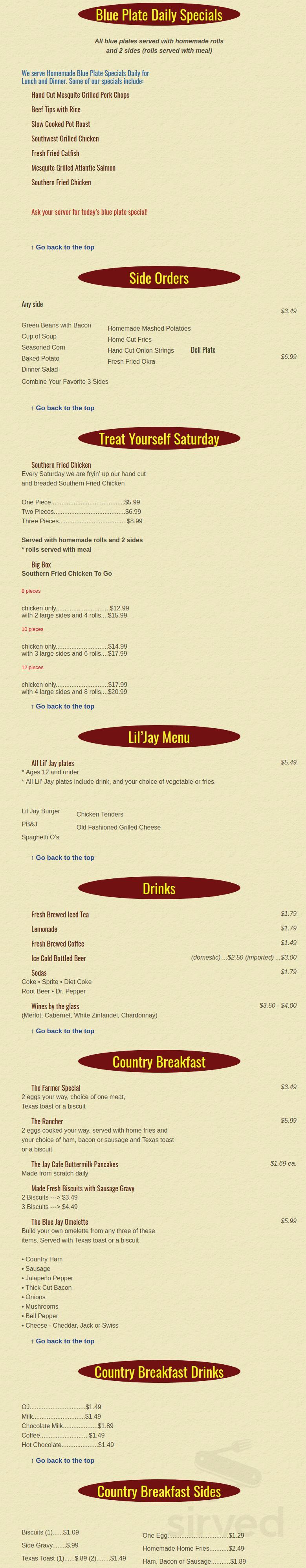 Menu - Needville TX's The Jay Cafe | Sirved