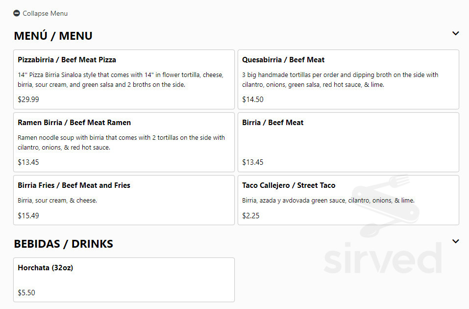 No Manches Way menu in Ogden, Utah, USA