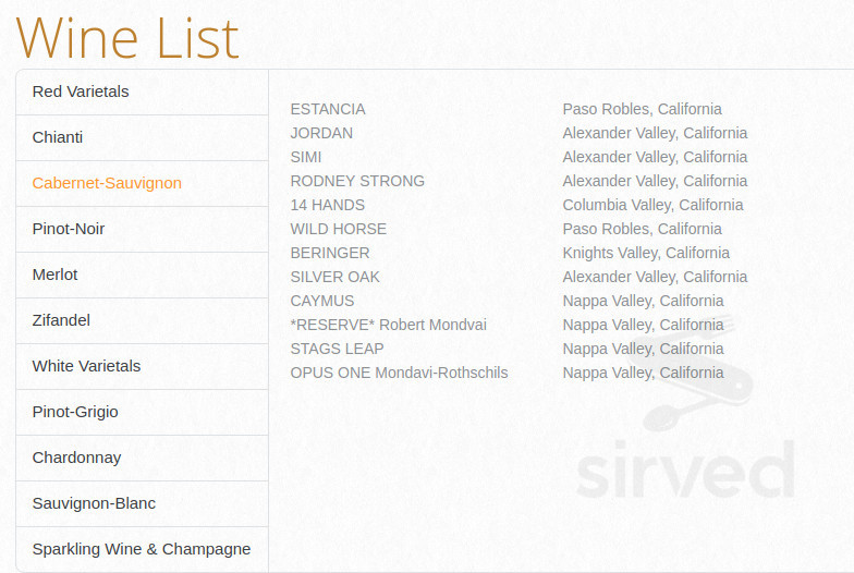 Volare Italian Restaurant menu in Brenham, Texas, USA