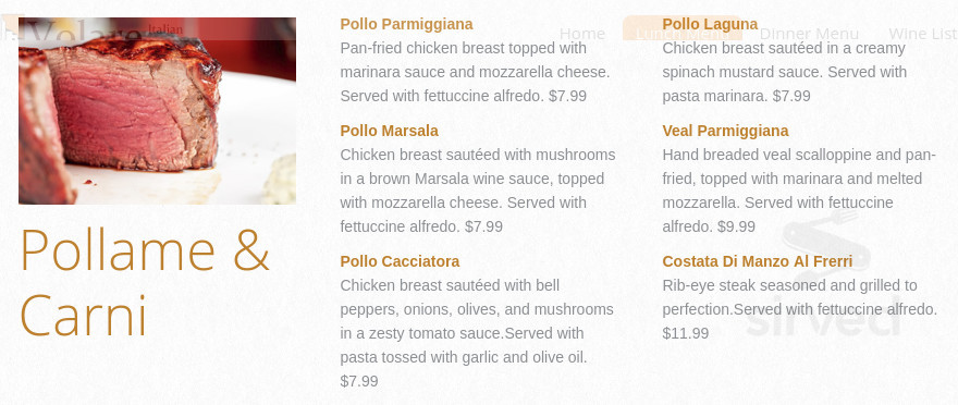 Volare Italian Restaurant menu in Brenham, Texas, USA