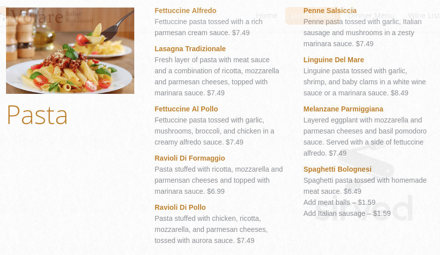Volare Italian Restaurant menu in Brenham, Texas, USA
