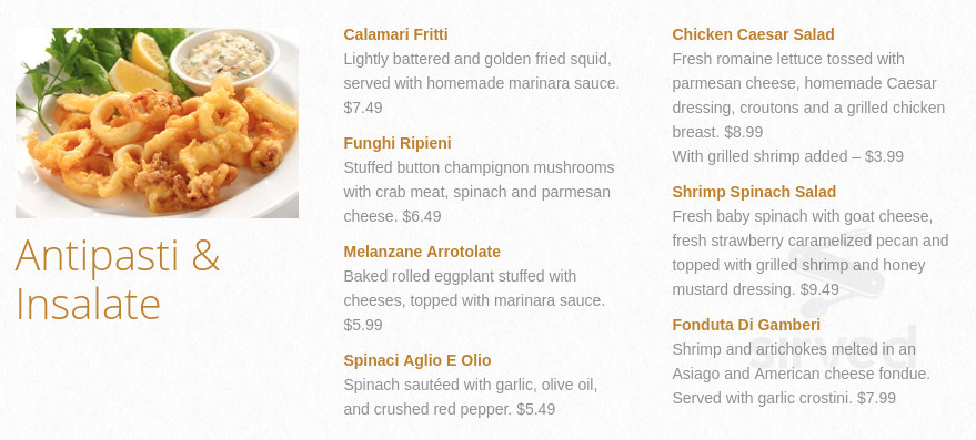 Volare Italian Restaurant menu in Brenham, Texas, USA