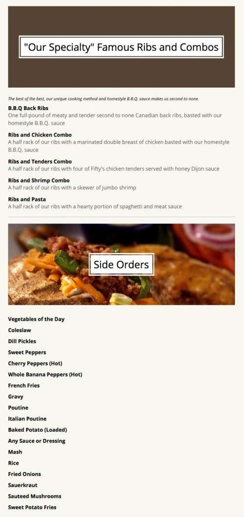 Fifty's Grill & Deli menu in Cambridge, Ontario, Canada