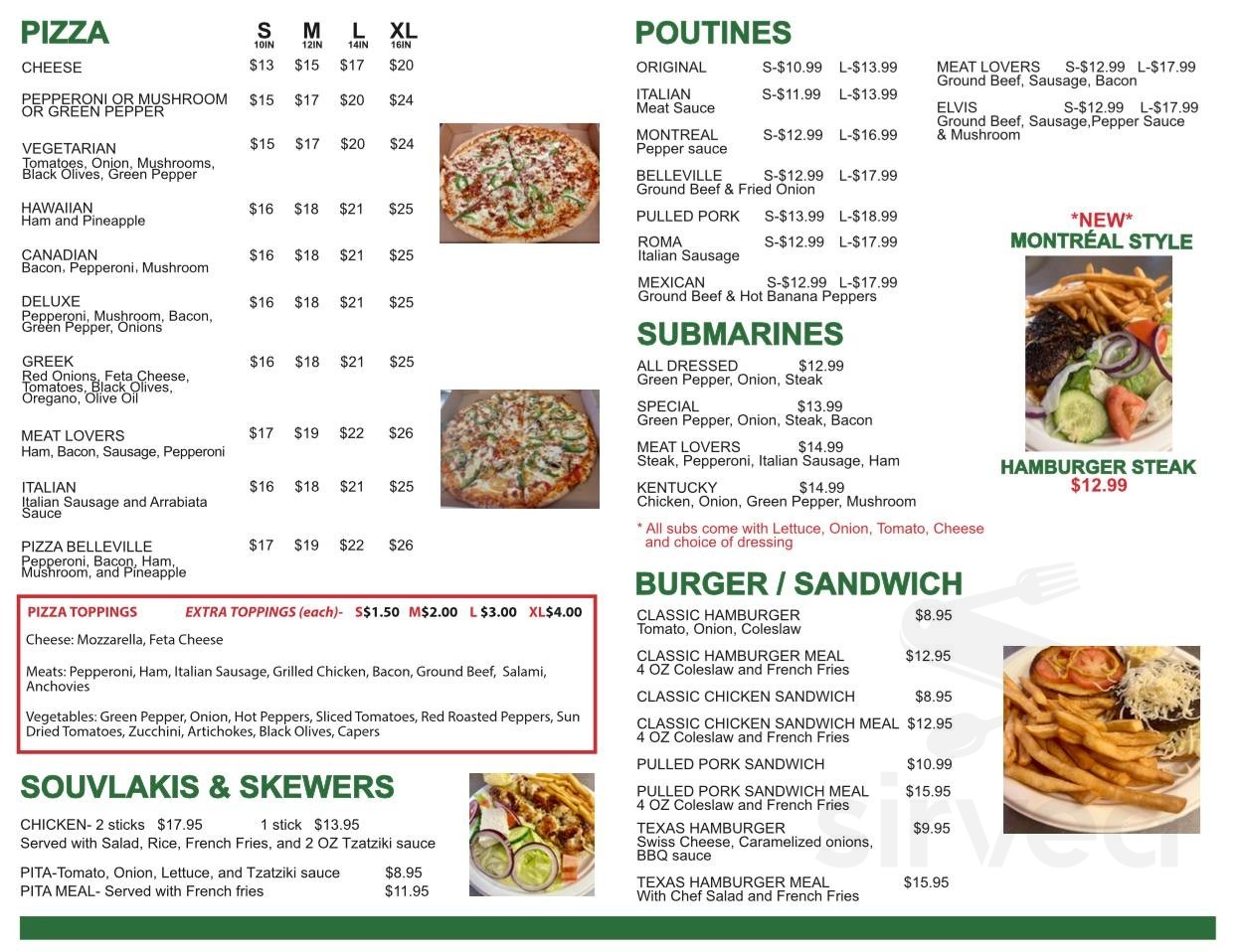 Menu for Pizza Belleville Foxboro in Foxboro, ON | Sirved