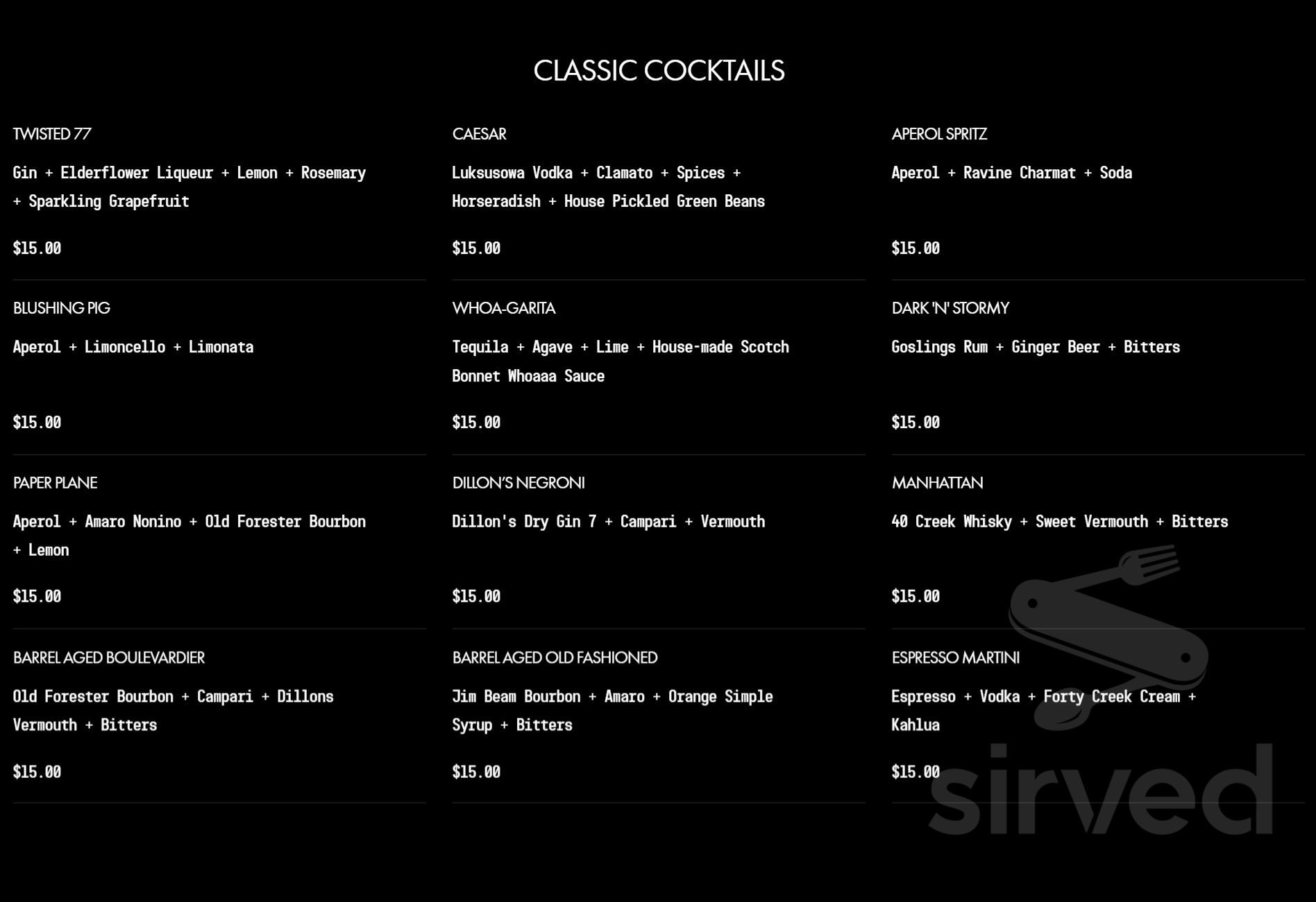 Menu for The Twisted Pig | Italian Kitchen in St. Catharines, Ontario ...