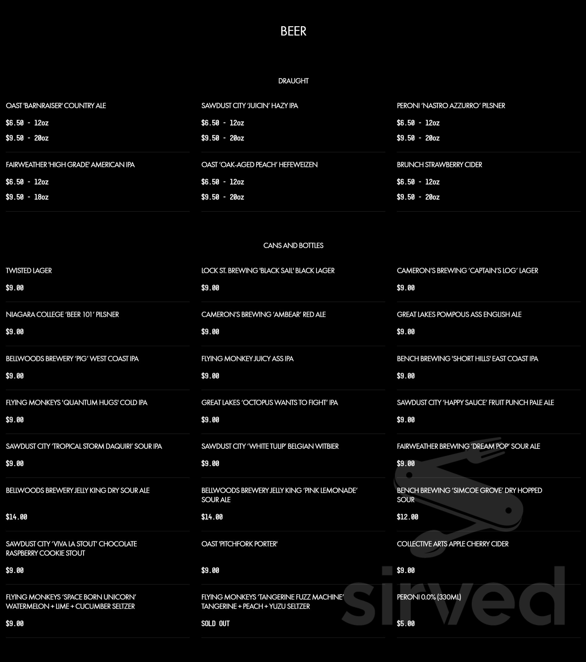 Menu for The Twisted Pig | Italian Kitchen in St. Catharines, Ontario ...