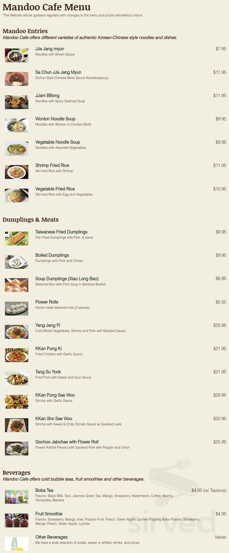 Mandoo Cafe menu in Tenafly, New Jersey, USA