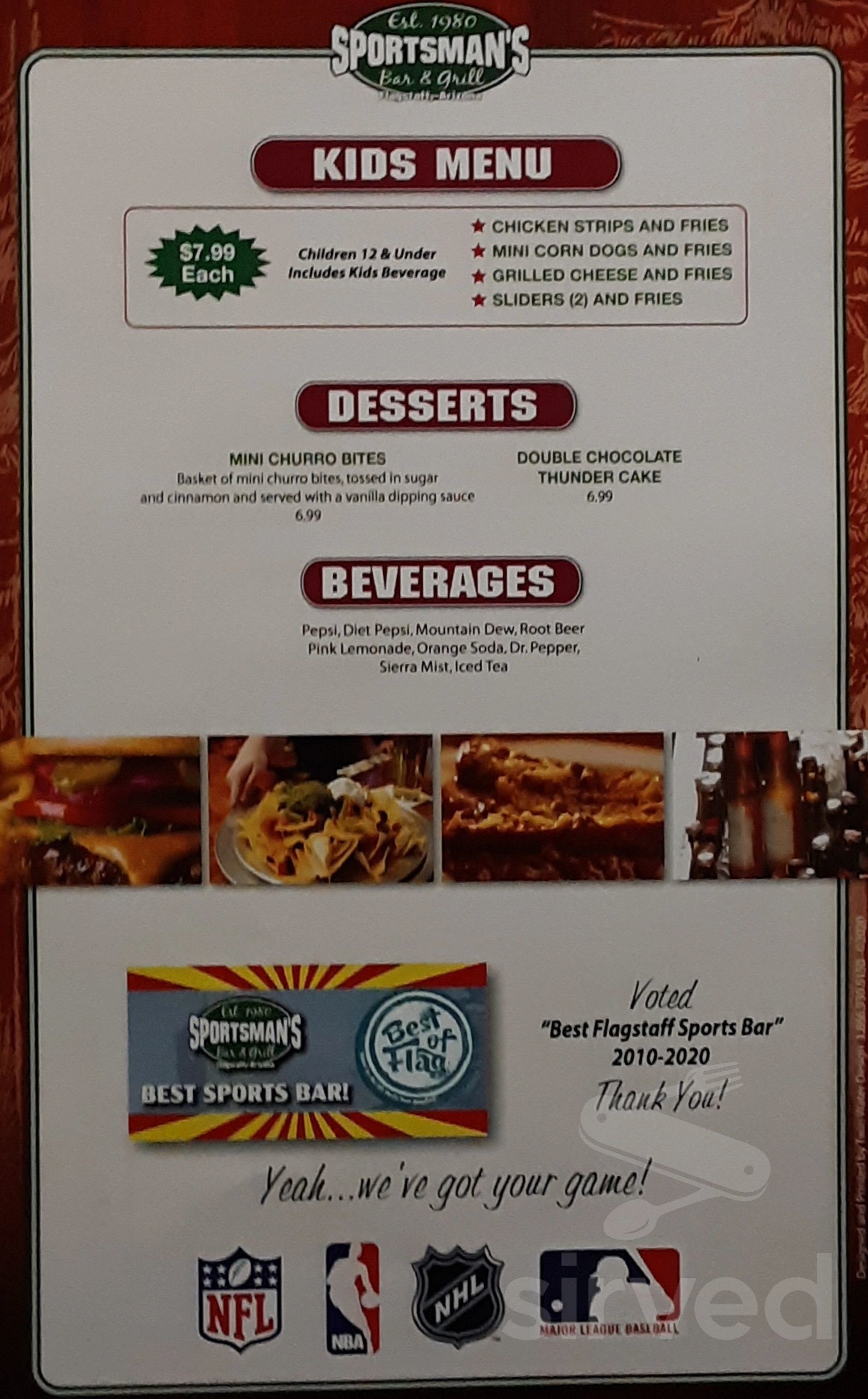 Sportsman's Bar & Grill menu in Flagstaff, Arizona, USA