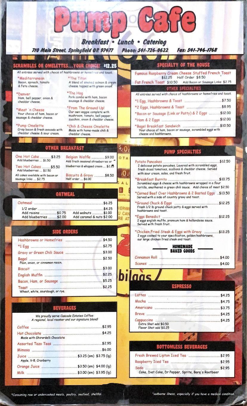 Menu - Springfield OR's The Pump Cafe | Sirved