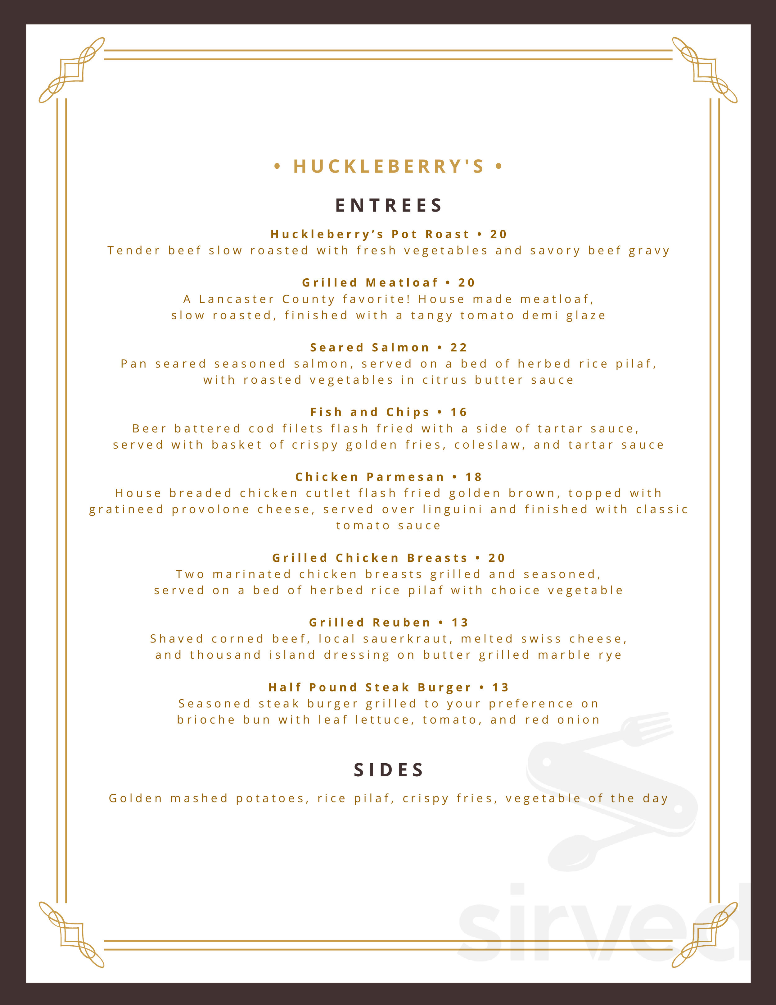 Huckleberry's Restaurant & Tavern menus in Lancaster, Pennsylvania ...
