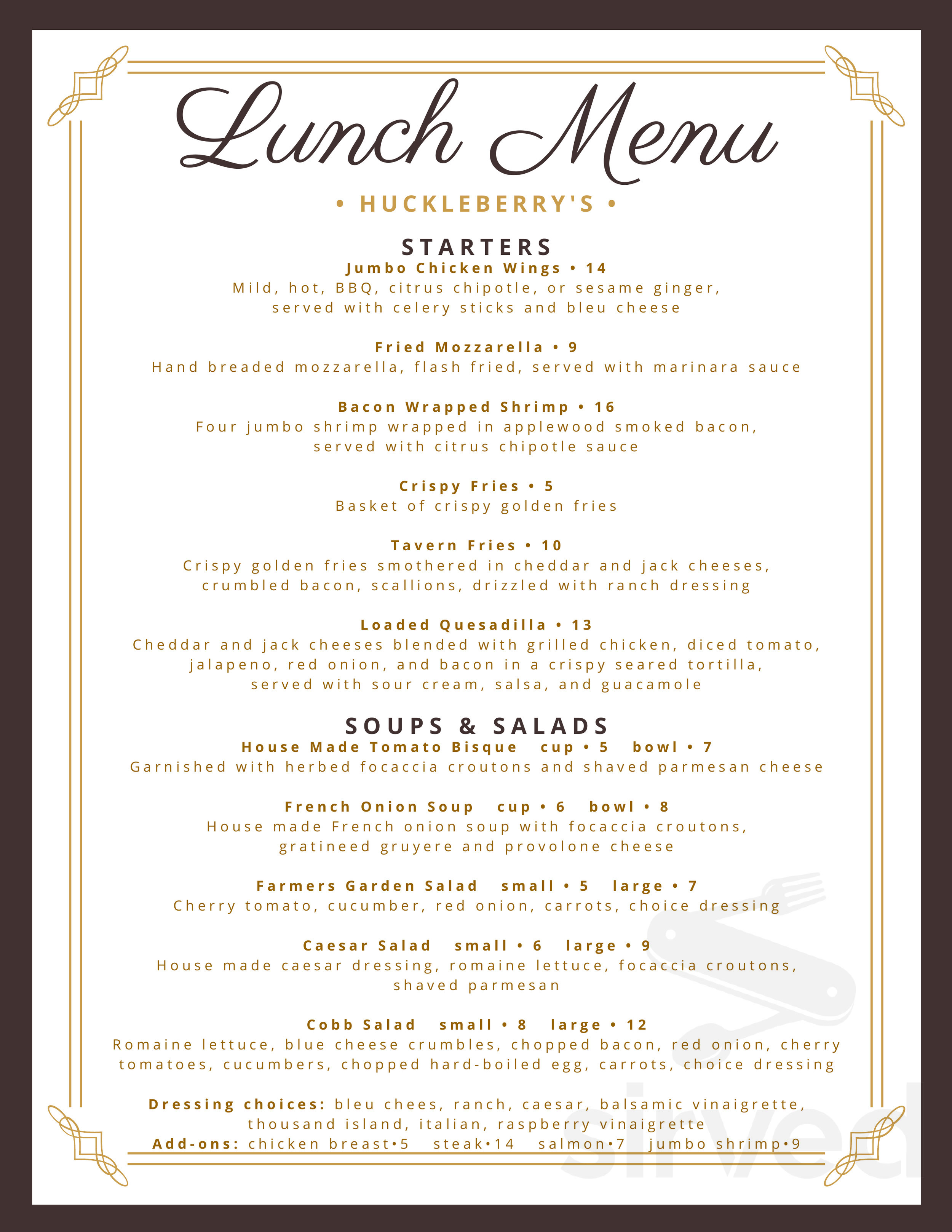 Huckleberry's Restaurant & Tavern menus in Lancaster, Pennsylvania ...