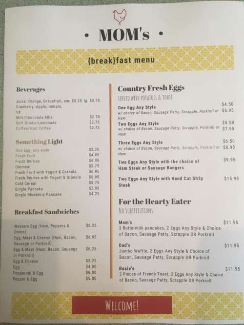 Mom's Restaurant menu in Ringoes, New Jersey, USA