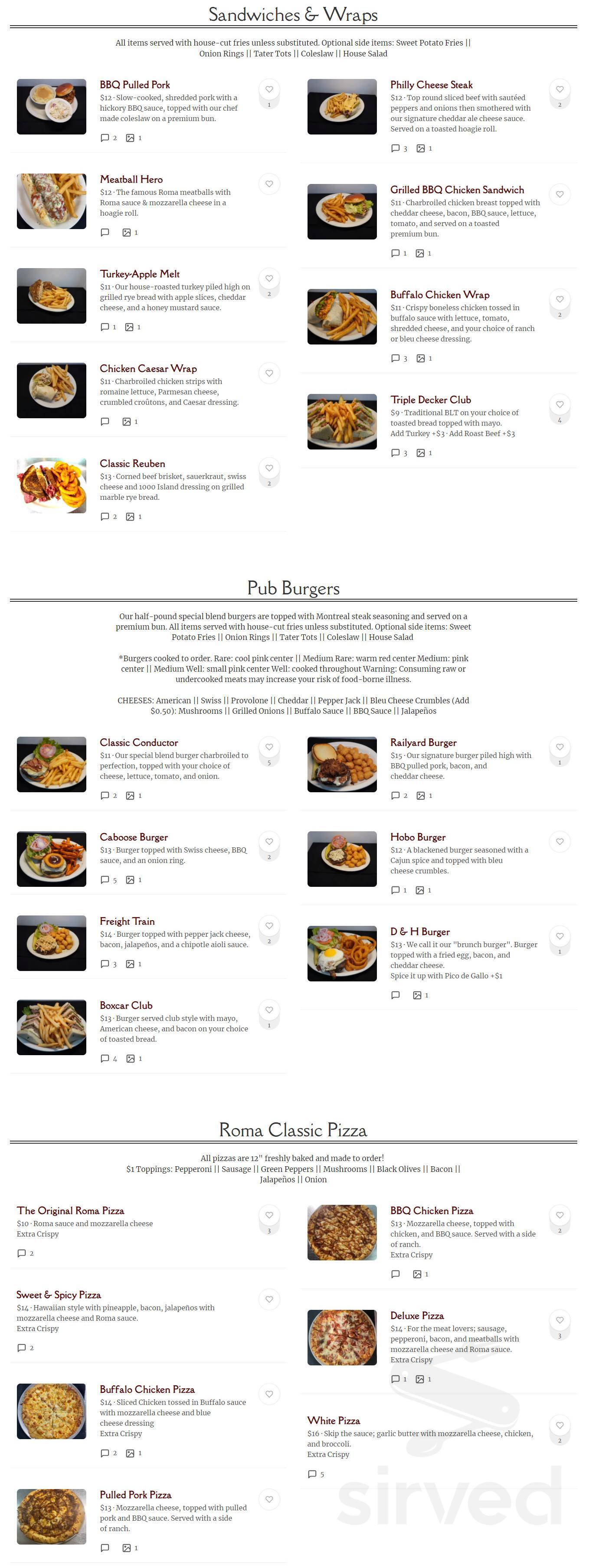 Menu for The Railyard Taproom & Restaurant in Whitehall, NY | Sirved