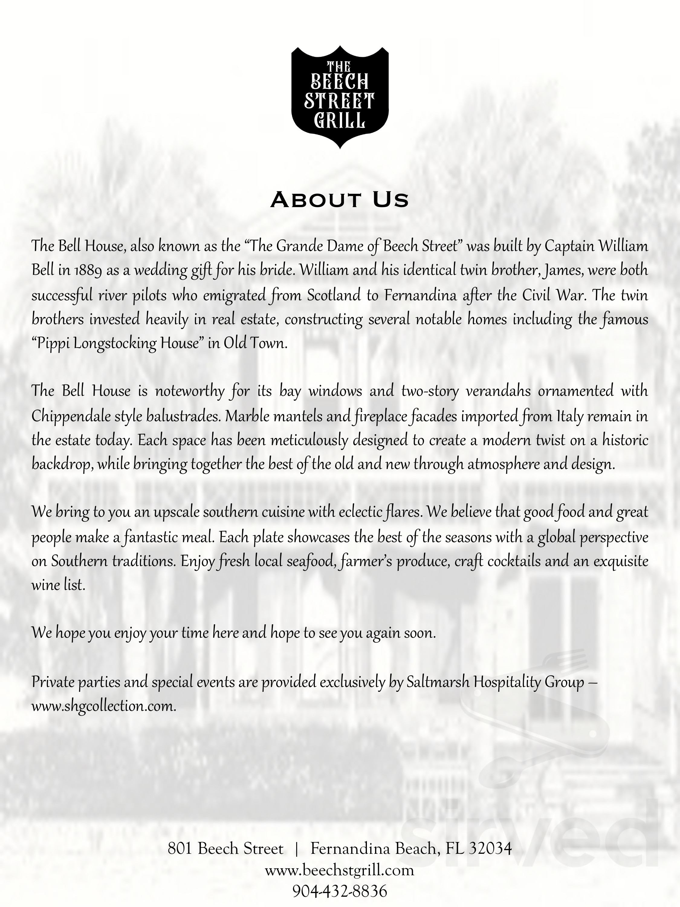 Menu - Fernandina Beach FL's Beech Street Grill | Sirved