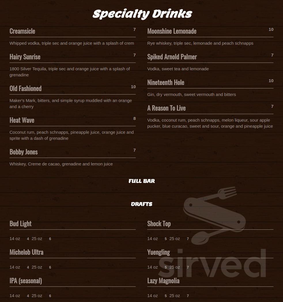 Madison Chophouse Grille menu in Madison, Georgia, USA