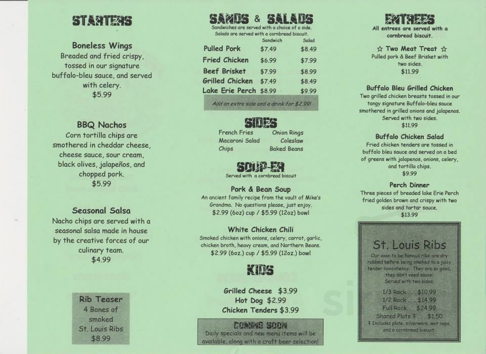 Breakwall BBQ menu in Conneaut, Ohio, USA