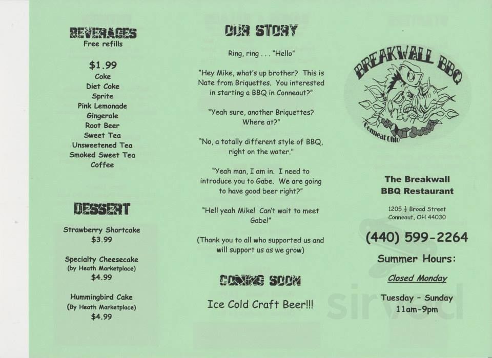 Breakwall BBQ menus in Conneaut, Ohio, United States