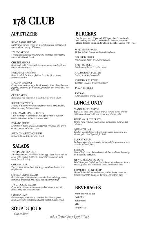 178 Club Restaurant menu in Bull Shoals, Arkansas, USA