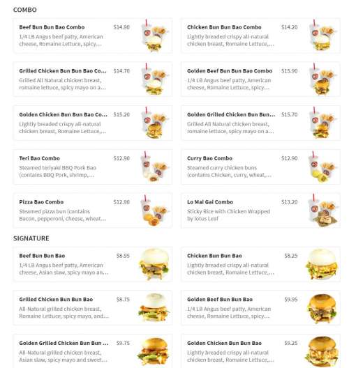 BUN BUN BAO menu in Cerritos, California, USA