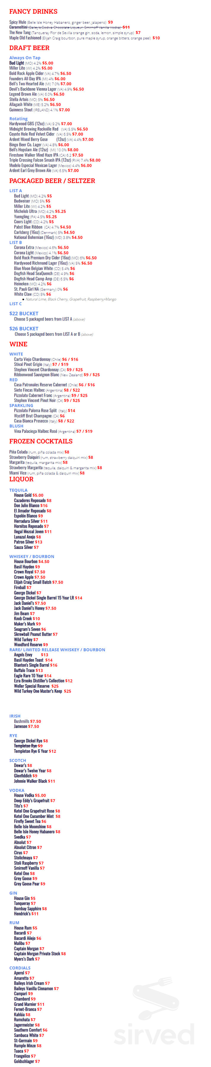 Menu - Richmond VA's Home Team Grill | Sirved