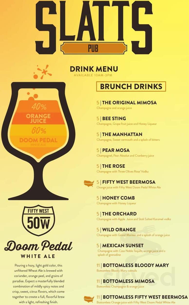 Slatts menu in Cincinnati, Ohio, USA