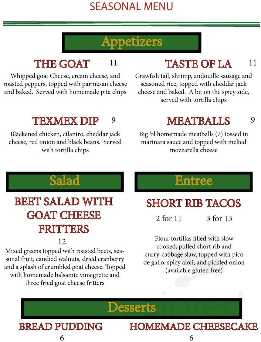 Slatts menu in Cincinnati, Ohio, USA