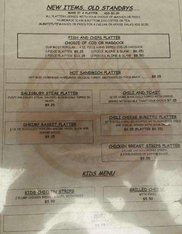 Tall Tales Cafe menu in Wallacetown, Ontario, Canada