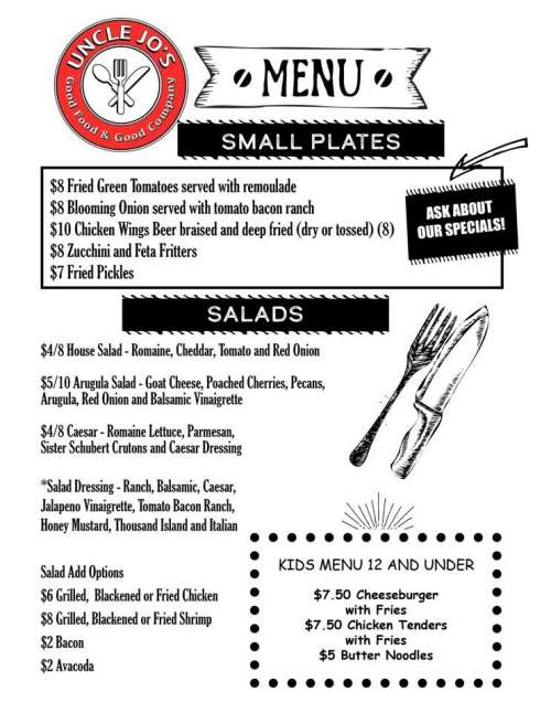 Uncle Jo's menu in Cleveland, Mississippi, USA