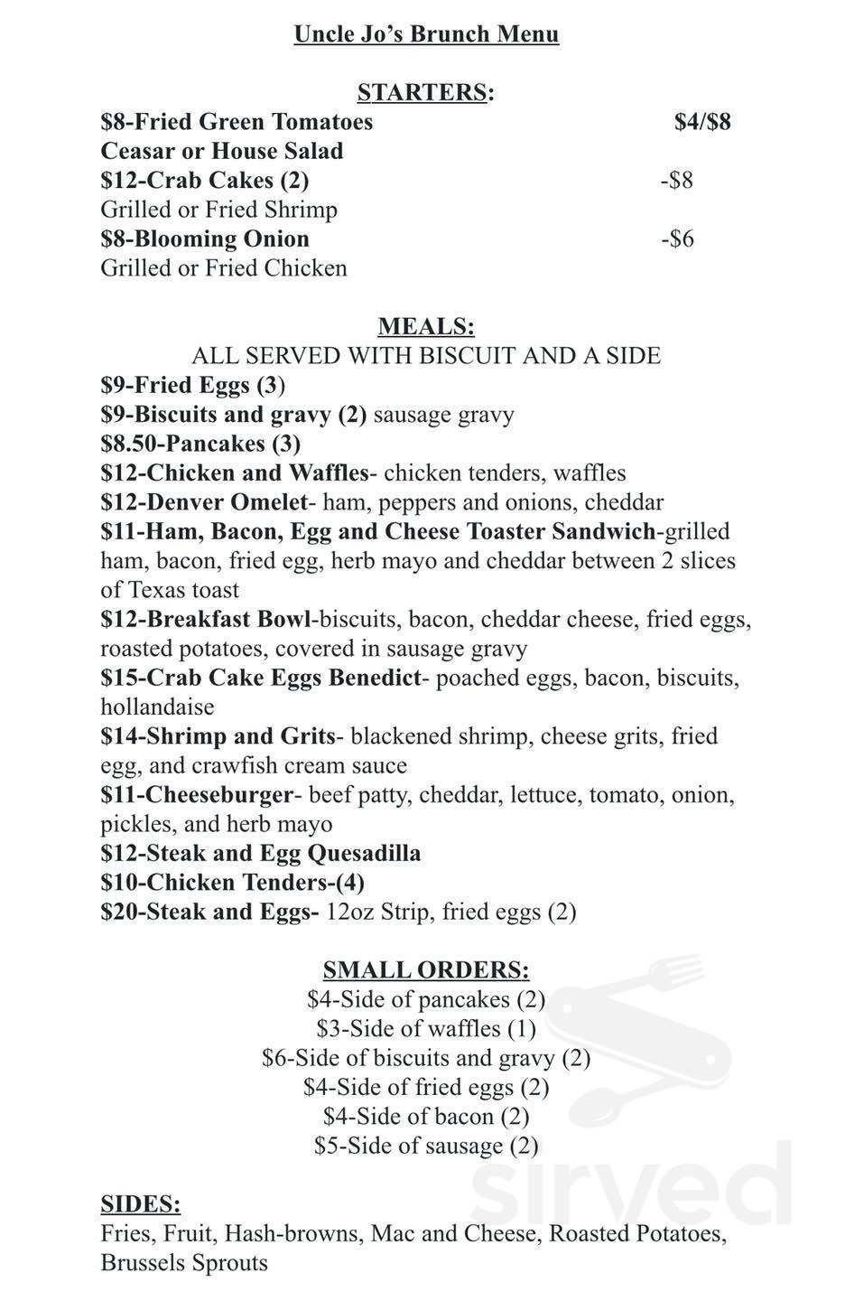 Uncle Jo's menu in Cleveland, Mississippi, USA