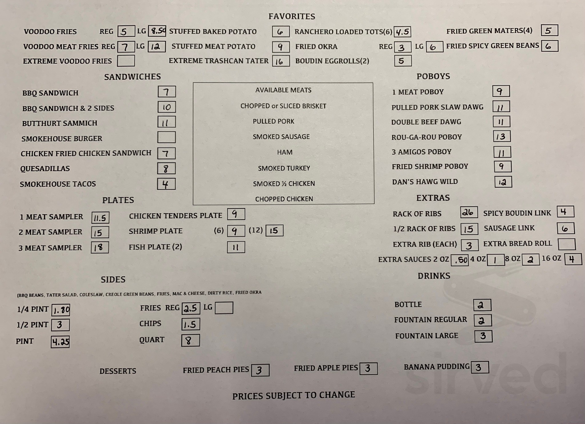 Battered Men's BBQ menu in Leesville, Louisiana, USA