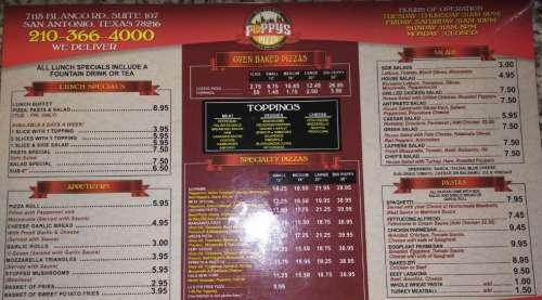 Poppys Pizza menu in San Antonio, Texas, USA