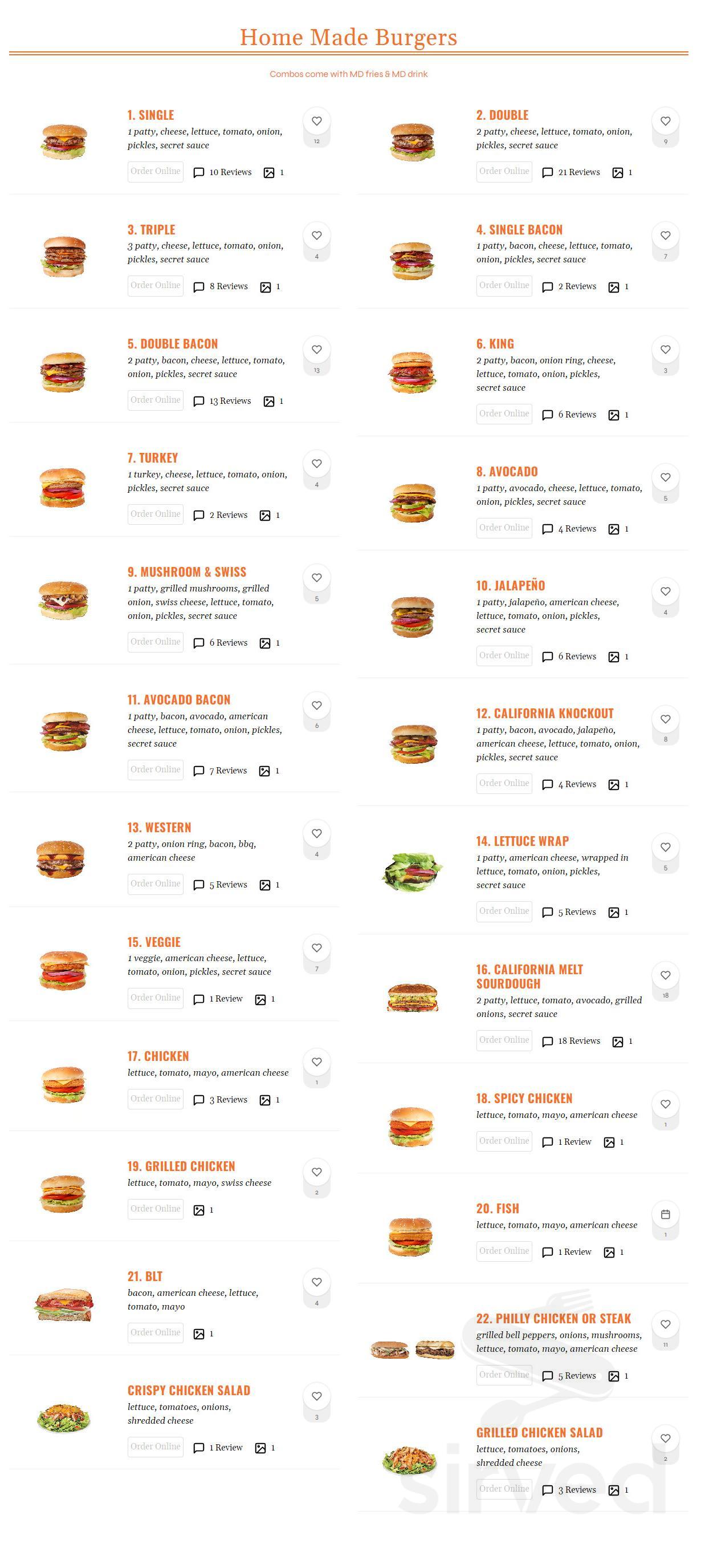 California Burger menu in Indianapolis, Indiana, USA