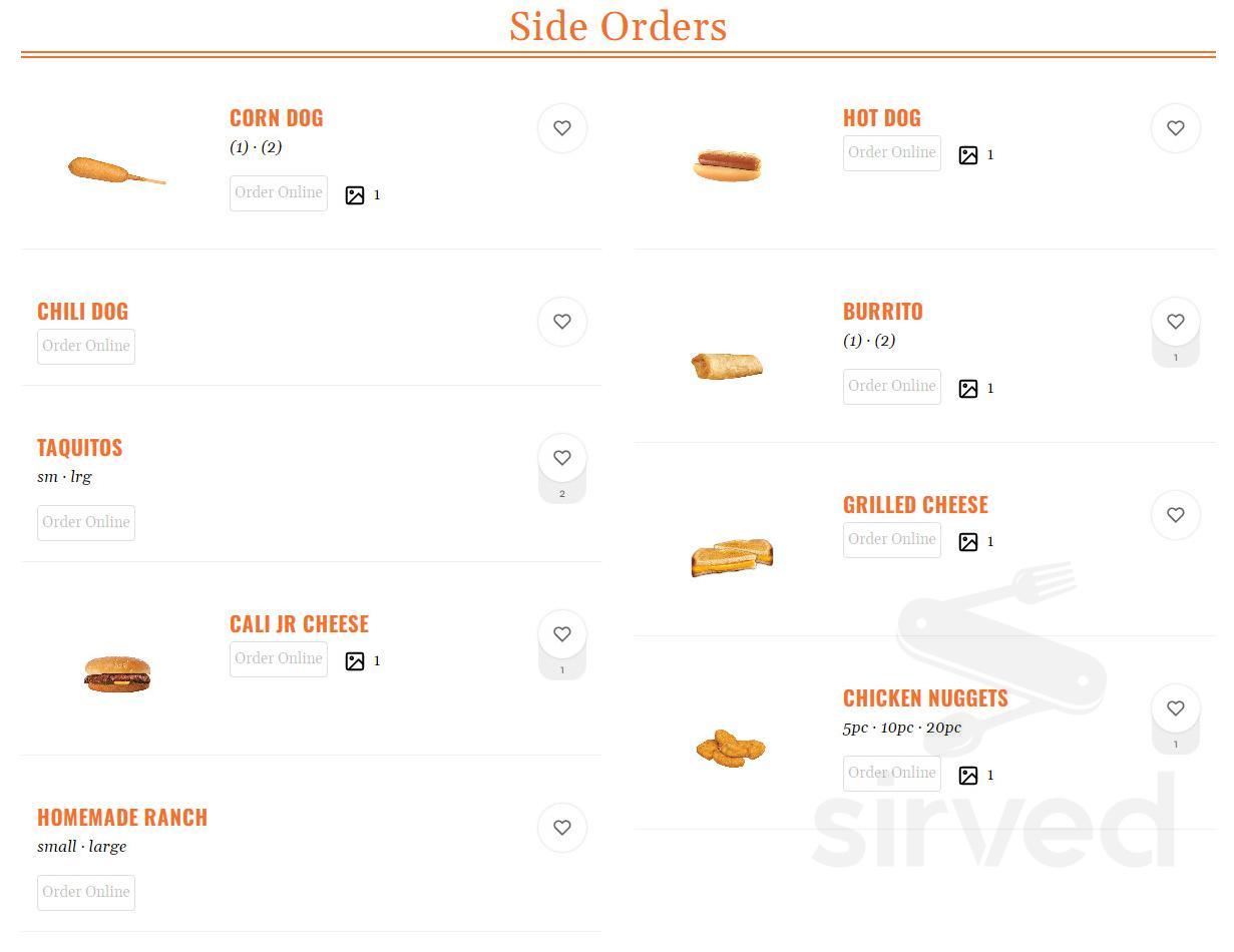 California Burger menu in Indianapolis, Indiana, USA